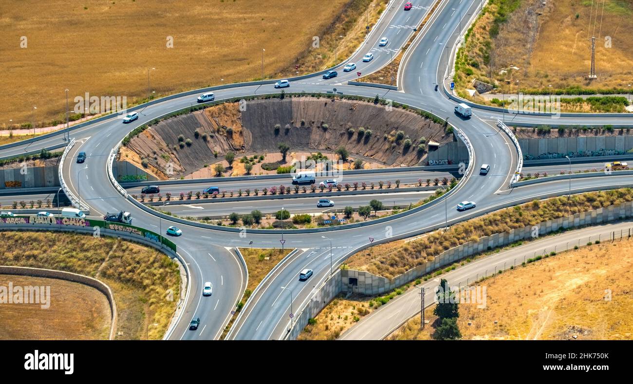 Aerial photo, new construction roundabout Autopista Ma-30 and Ma-15 ...