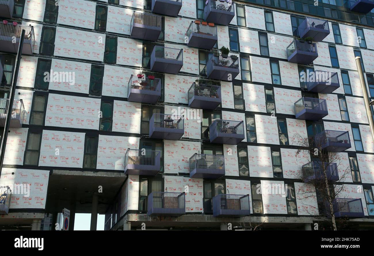 re-cladding work on a block of flats in London Stock Photo - Alamy