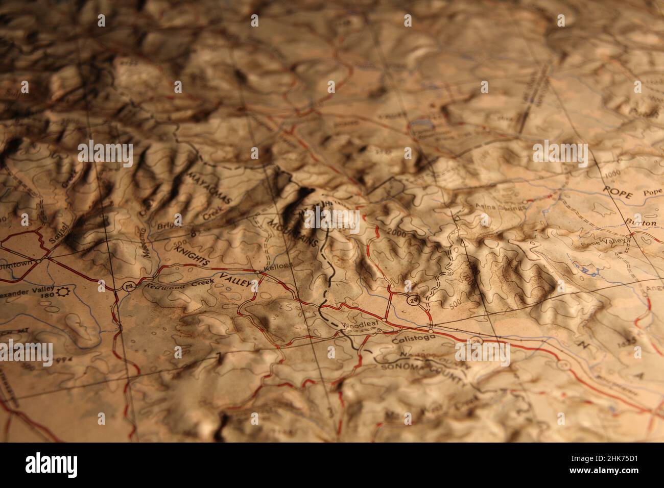 Ancient map with visually discoverable mountains and valleys Stock ...