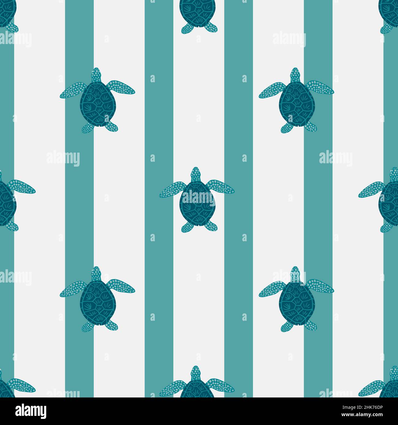 Sea turtles seamless pattern. Cute marine turtle in doodle style ...