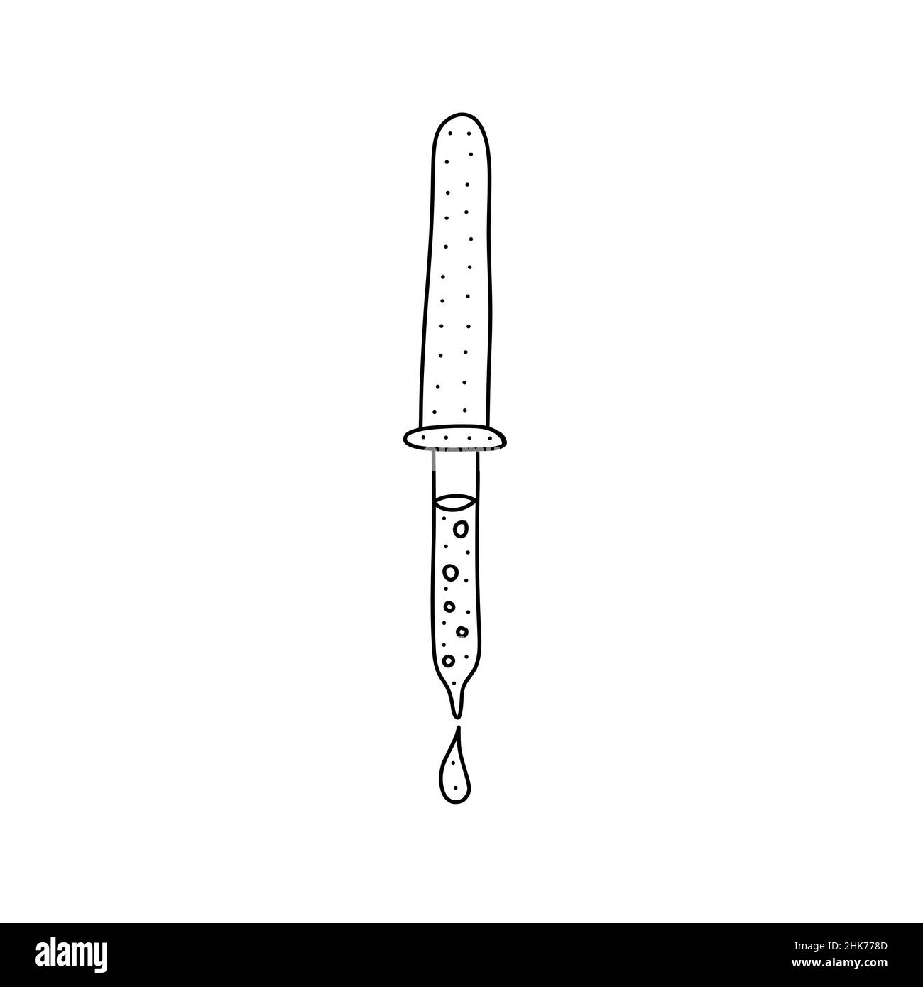 Hand drawn vector illustration of medical pipette with drop in doodle ...