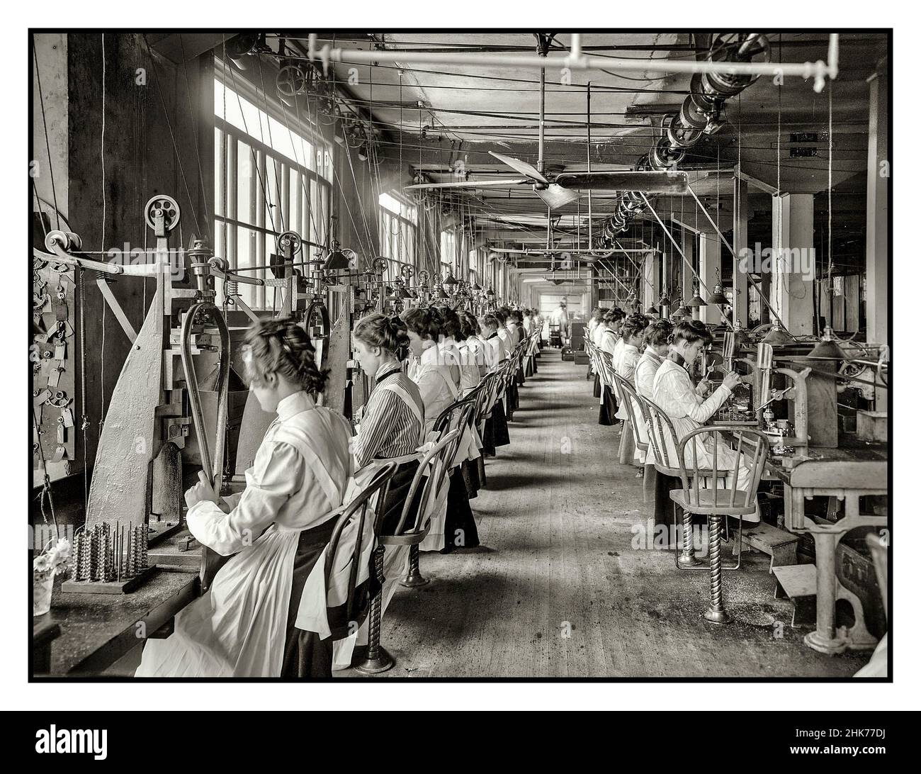 Vintage 1900s Factory work women in the lock and drill department ...