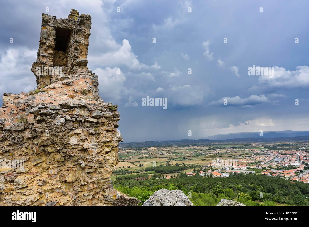 View of the castle ramparts and the countryside, Castelo Rodrigo ...