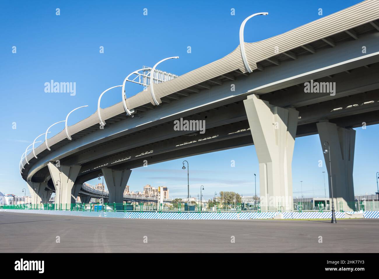 View from under the high-speed highway bridge with a turn Stock Photo ...