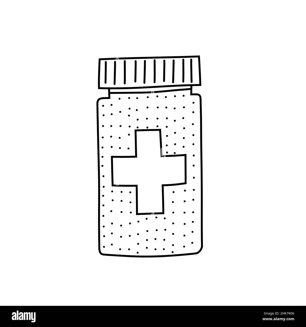 Hand drawn vector illustration of drug bottle in doodle style. Cute ...