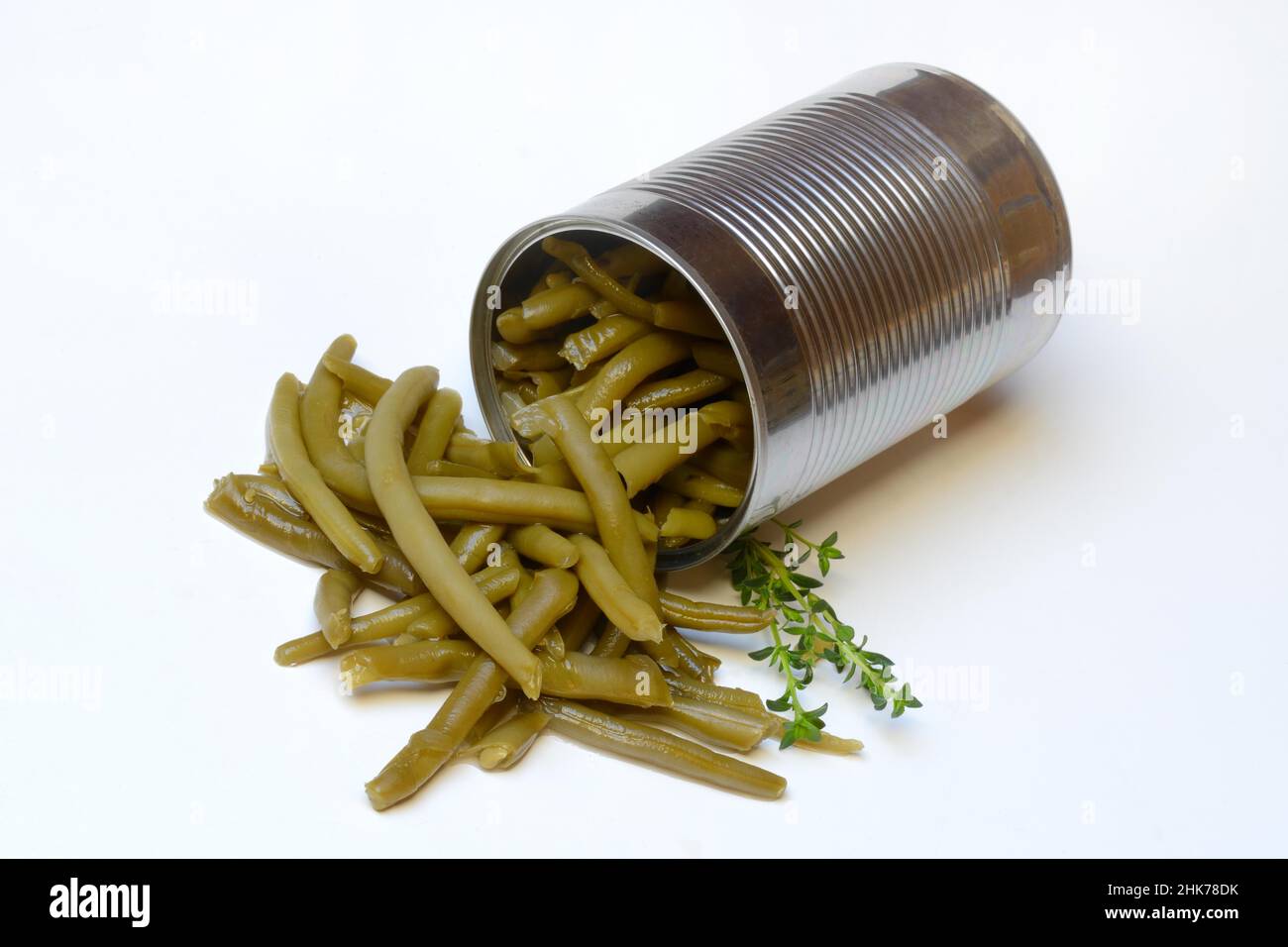 Green beans in tin can with savory, garden bean Stock Photo - Alamy
