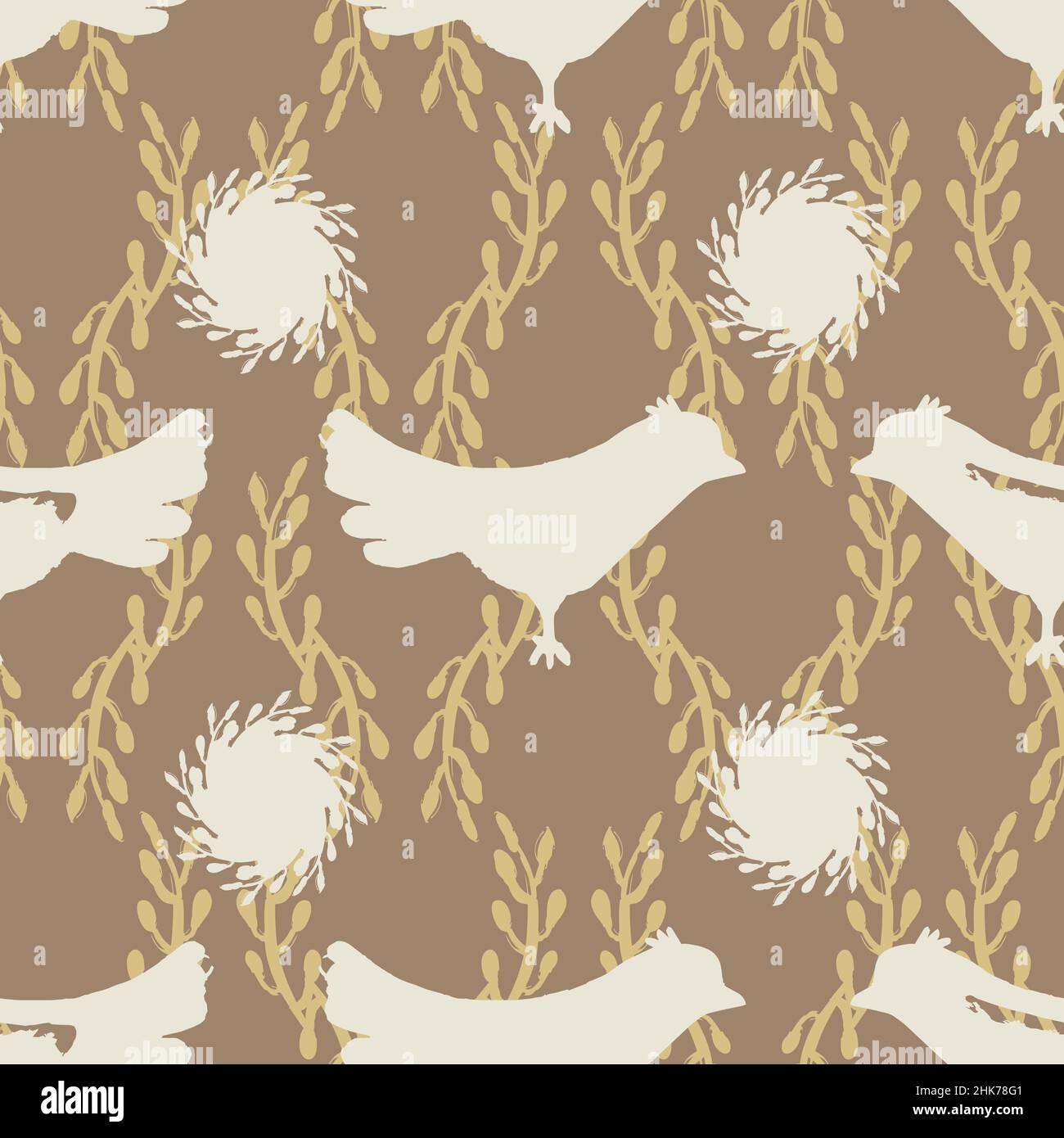 Gender neutral bird seamless vector background. Simple whimsical ...