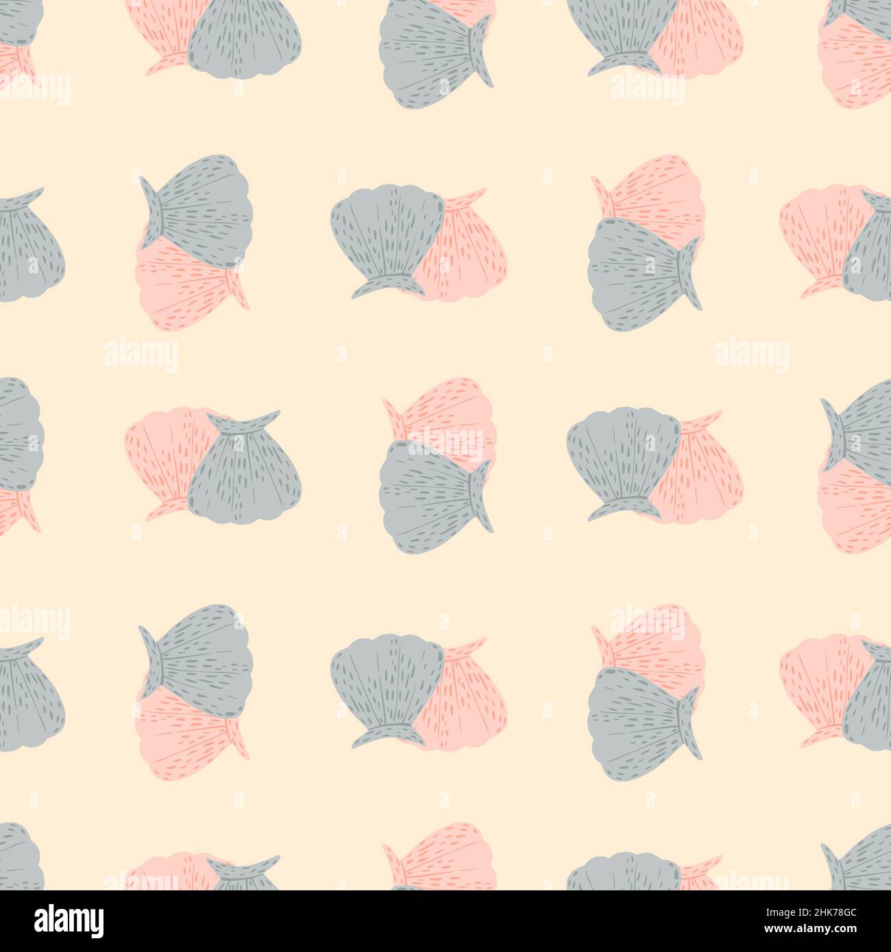 Seashells seamless pattern. Cute conch in doodle style. Beautiful ...