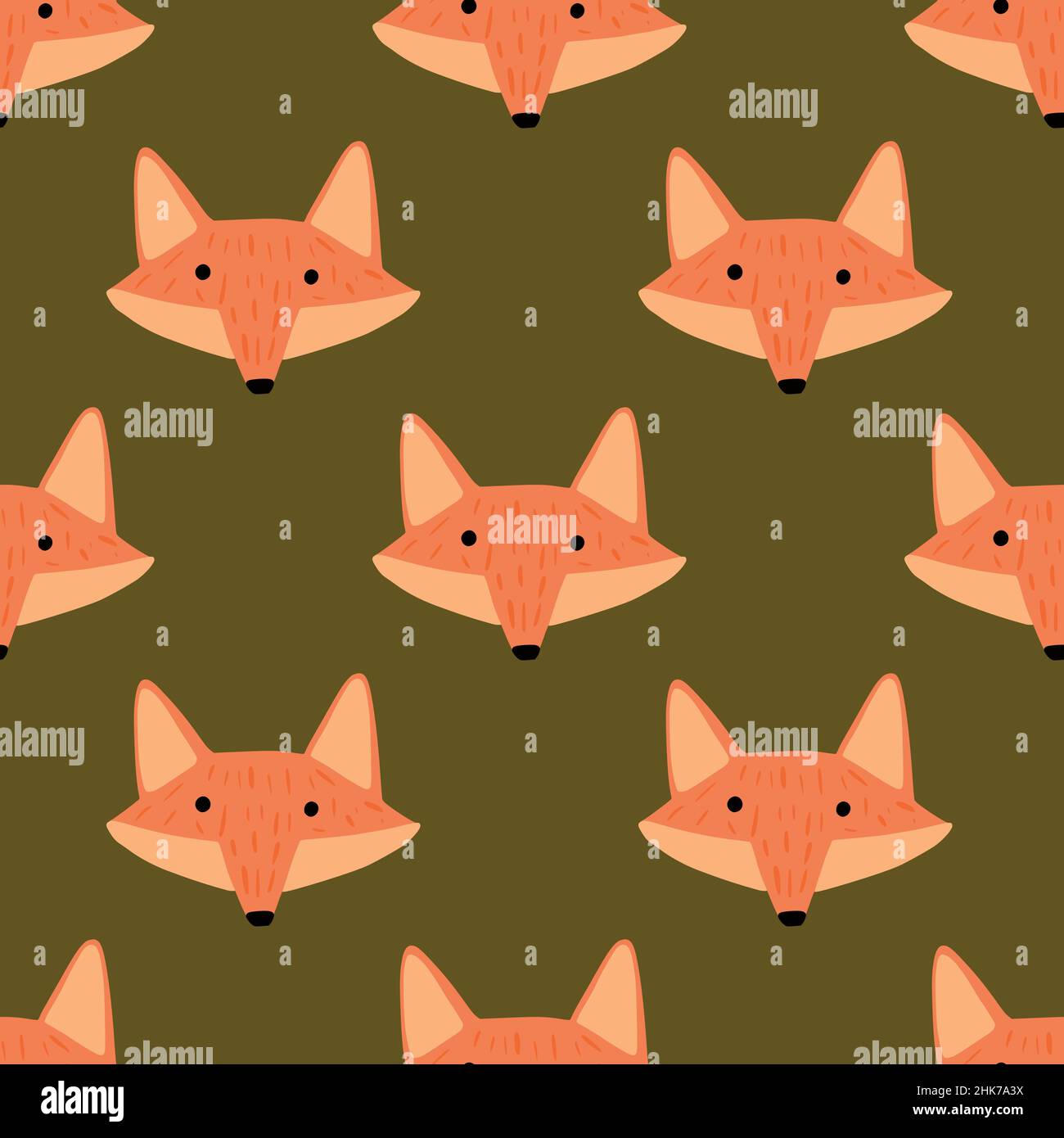 Fox pattern seamless in freehand style. Head animals on colorful ...