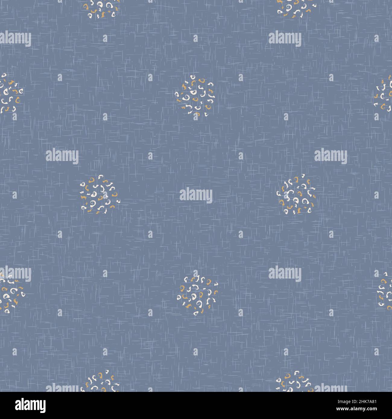 French blue doodle motif linen seamless pattern. Tonal country cottage ...