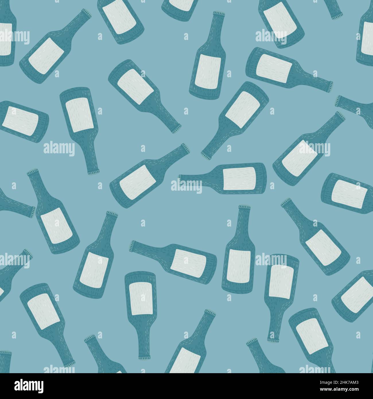 Bottle alcohol seamless pattern. Hand drawn background for menu ...