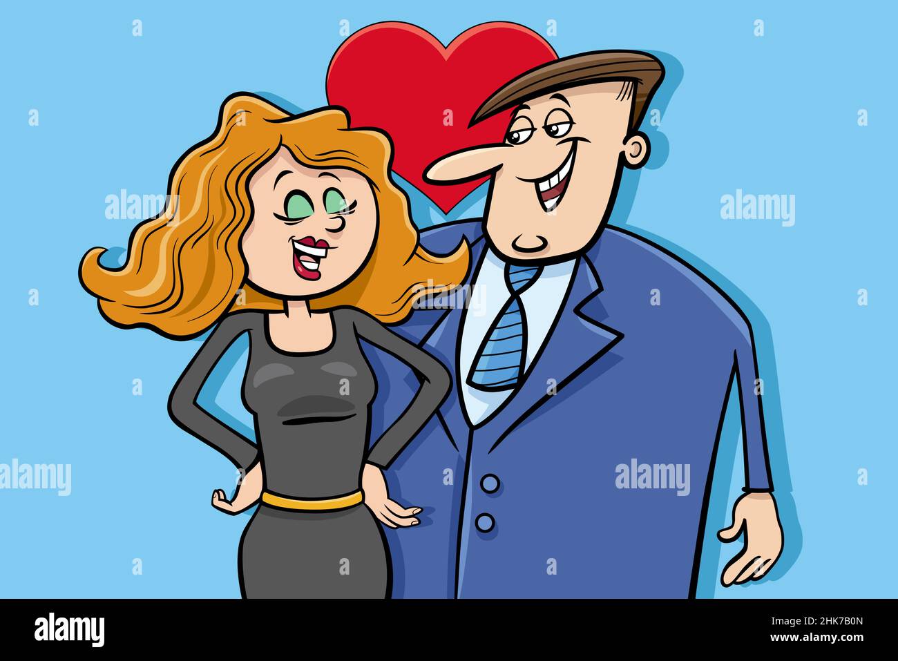 Valentines Day greeting card cartoon illustration with funny couple in ...