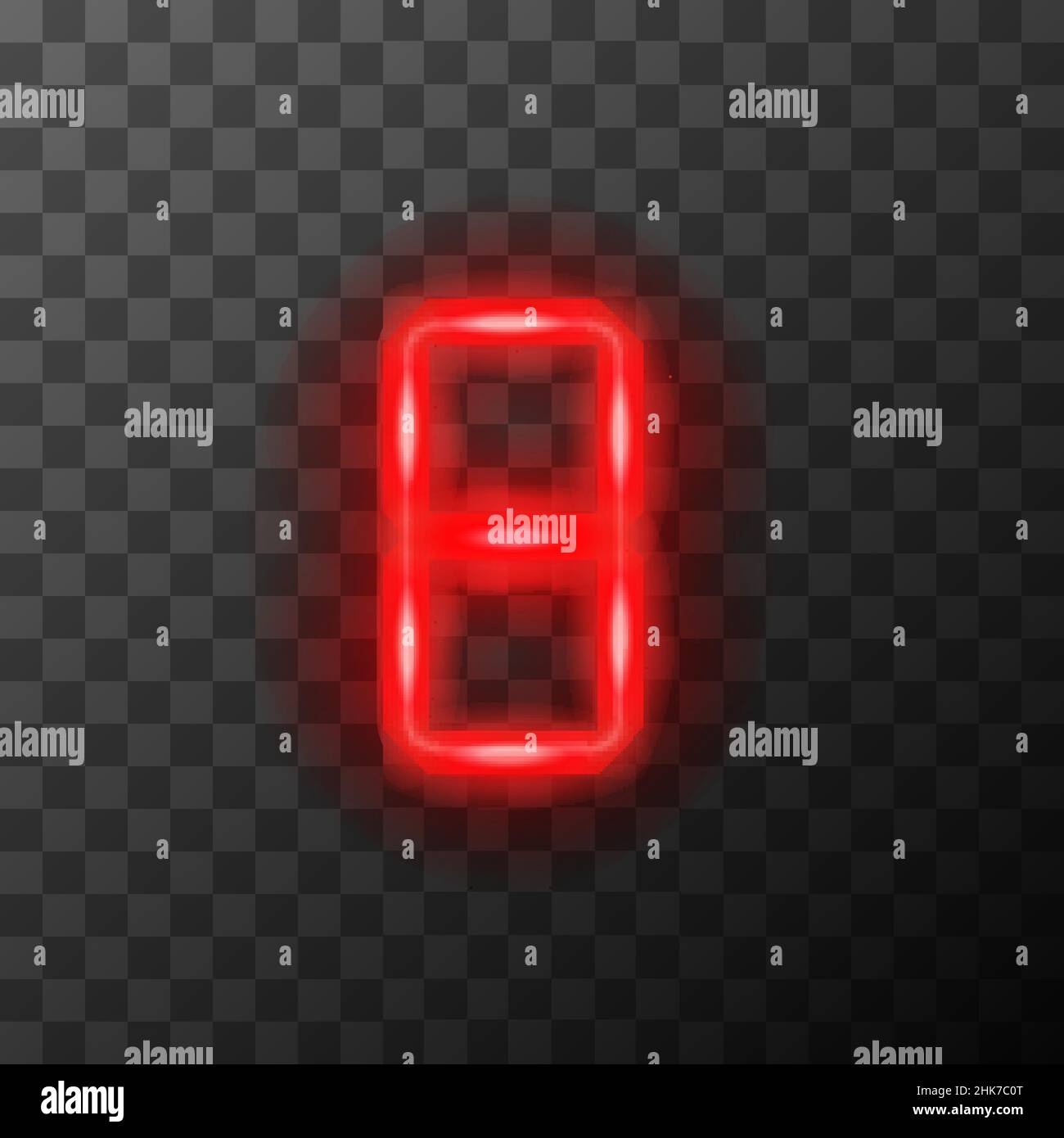 Bright red led vintage digital eight number, retro tehnic 8 letter on ...