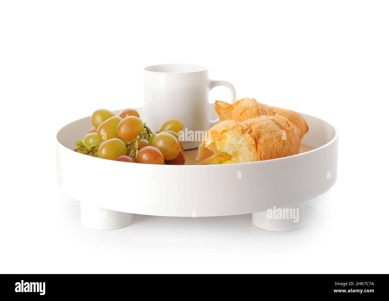 Tray with delicious breakfast on white background Stock Photo - Alamy