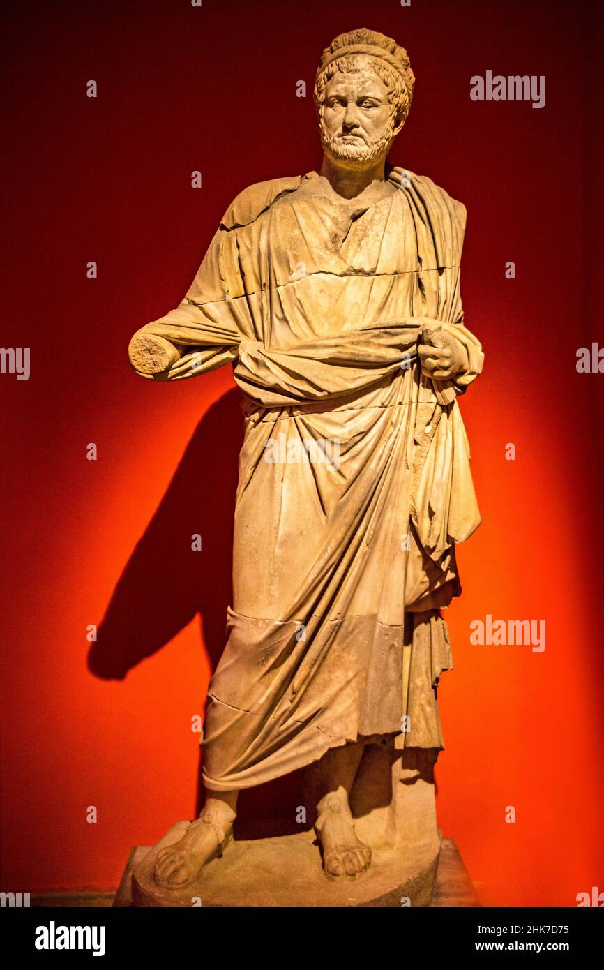 Marble statue of the Emperor Priest, Perge, 2nd c. Hall of the Emperors ...