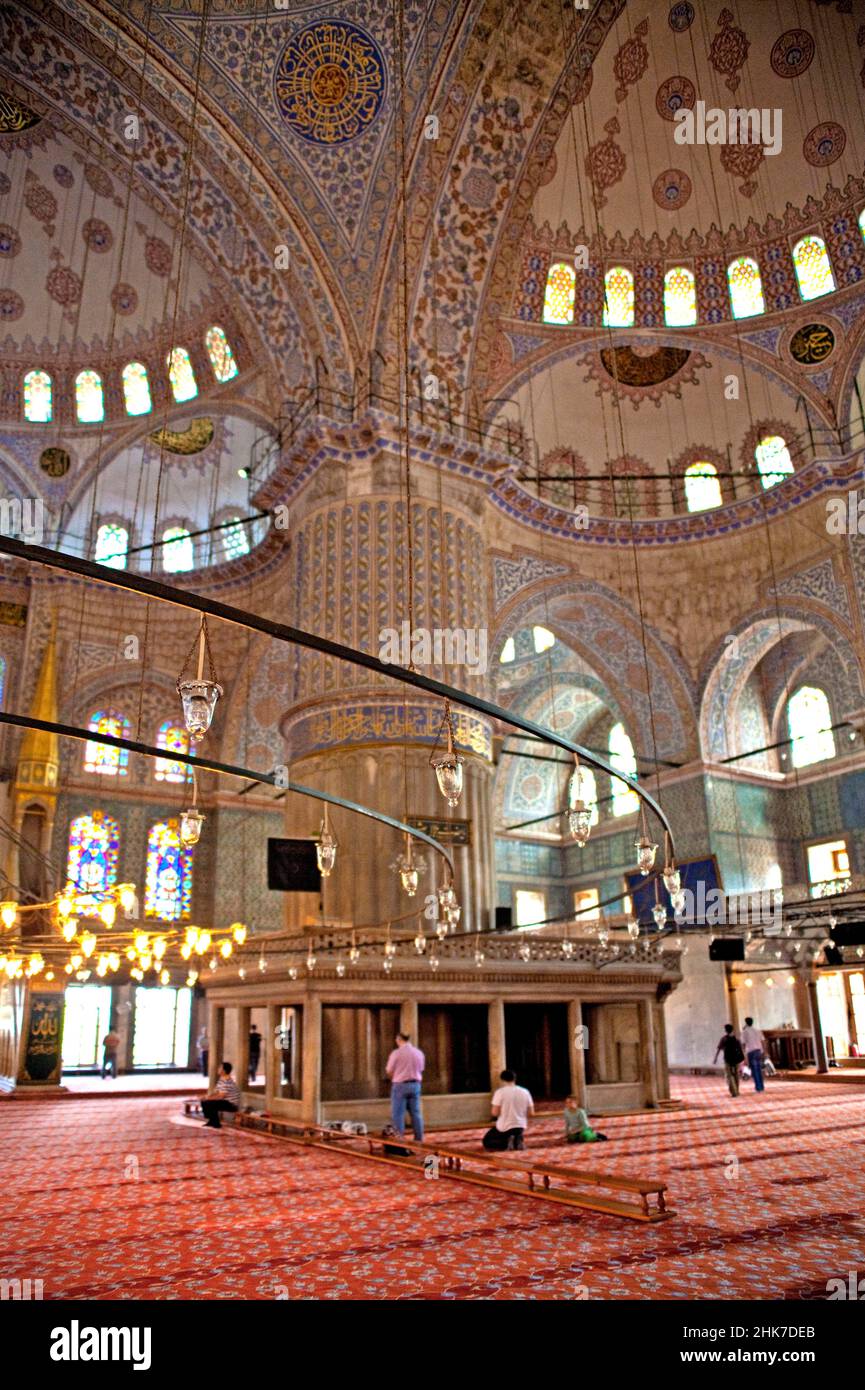 Blue Mosque, prayer hall with gigantic dome, Istanbul, Turkey Stock ...
