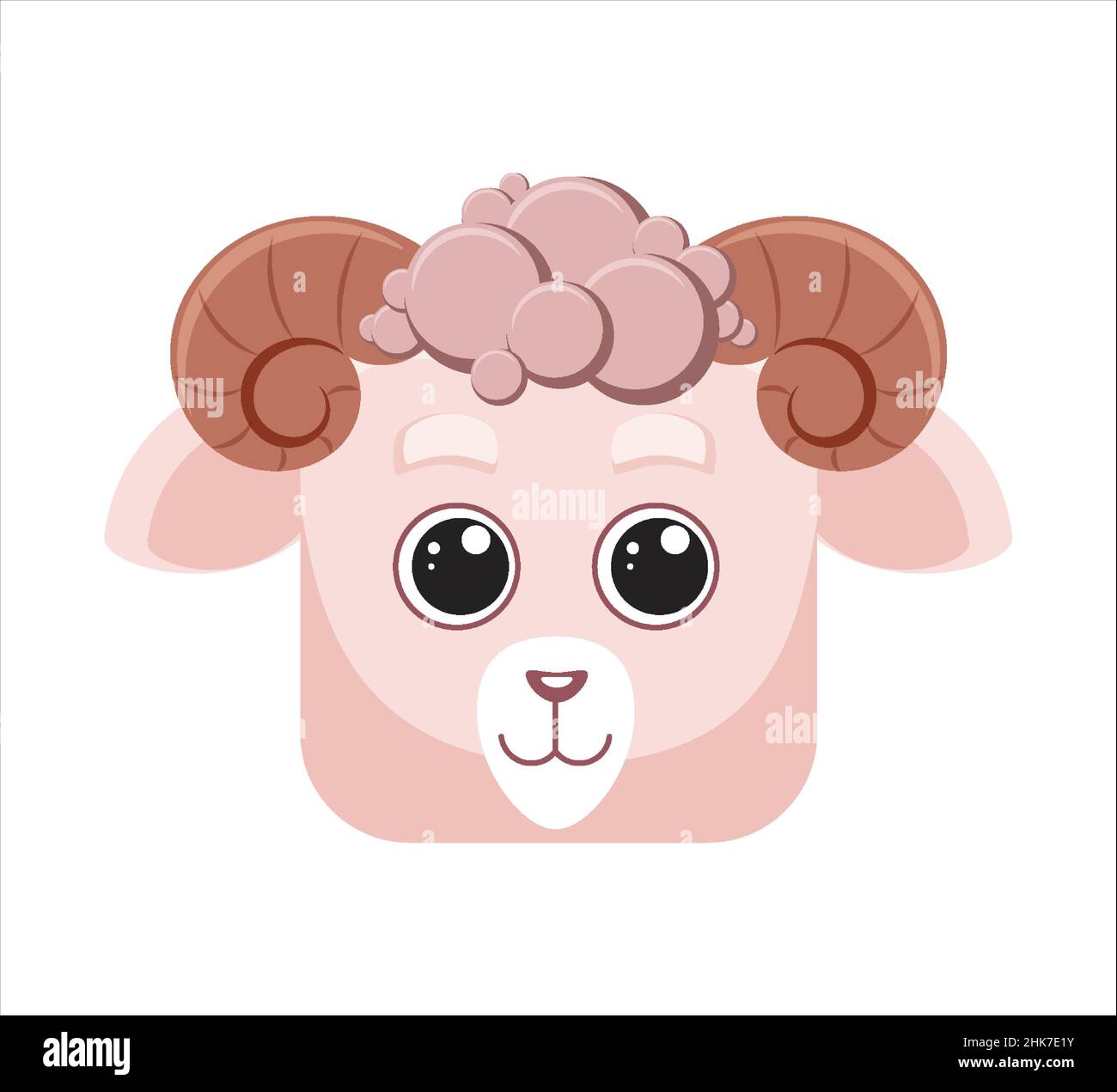 Pink ram with twisted horns, animal square faces, mask, icon, logo ...