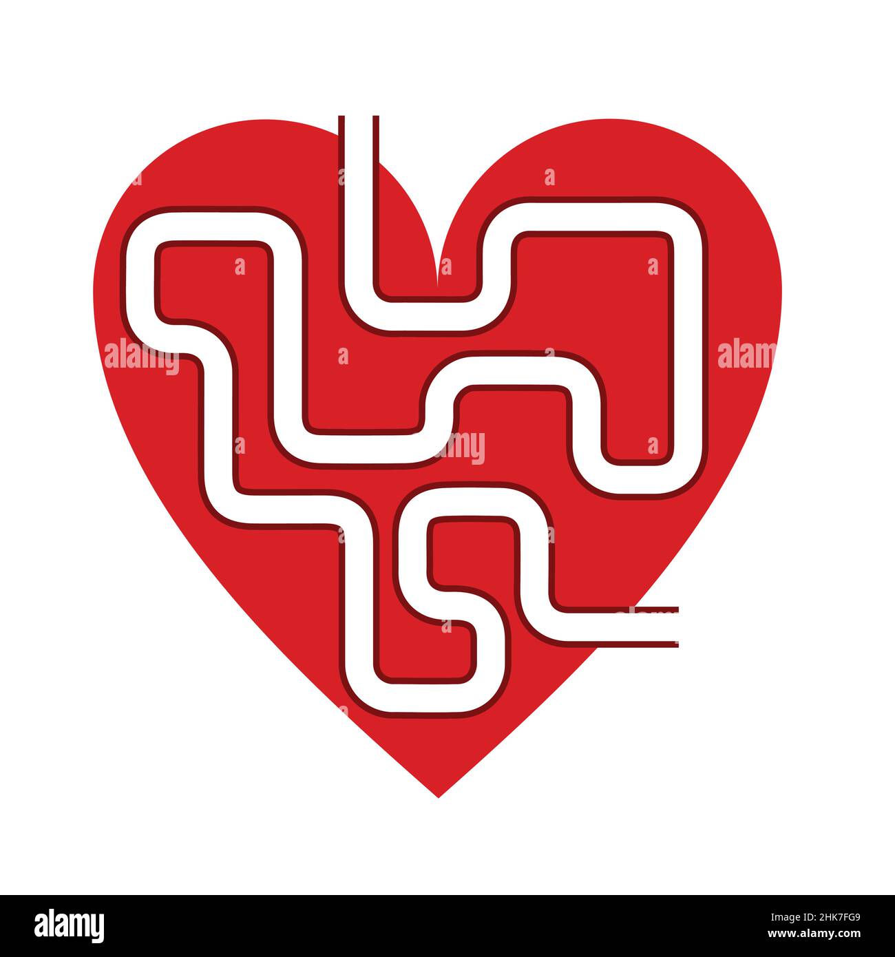 Vector illustrated composition with large red color heart shape as maze ... Vector illustrated composition with large red color heart shape as maze ...