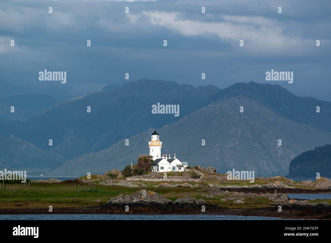 Isle Ornsay Lighthouse situated on the small Eilean Sionnach Islet off ...