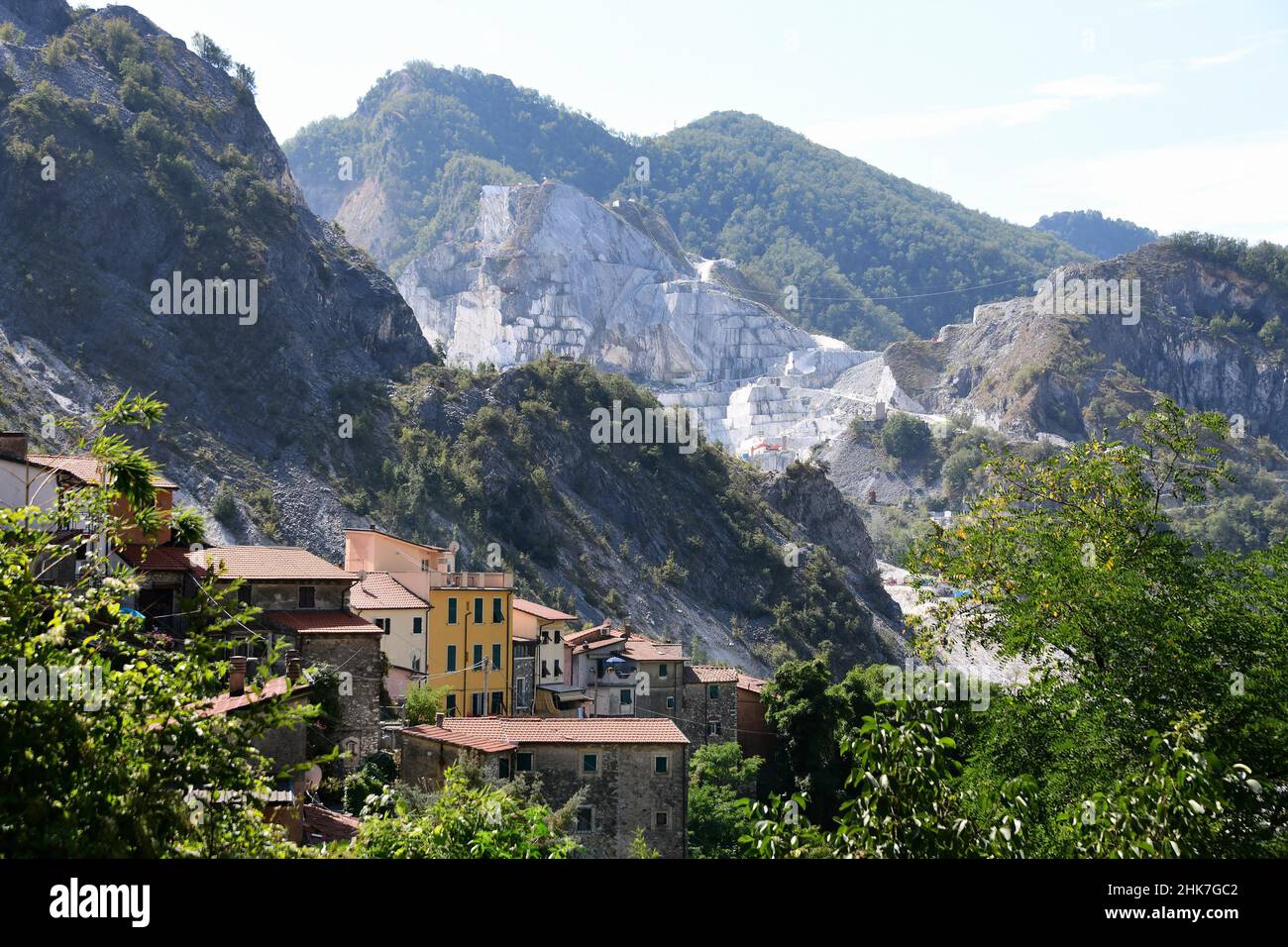 Mountain village of Colonnata in the marble quarrying area of Carrara ...