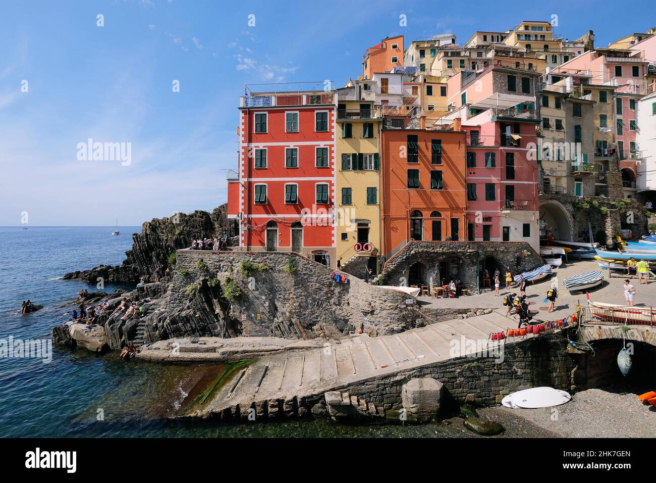 The easternmost village of the Cinque Terre Riomaggiore on the Italian ...