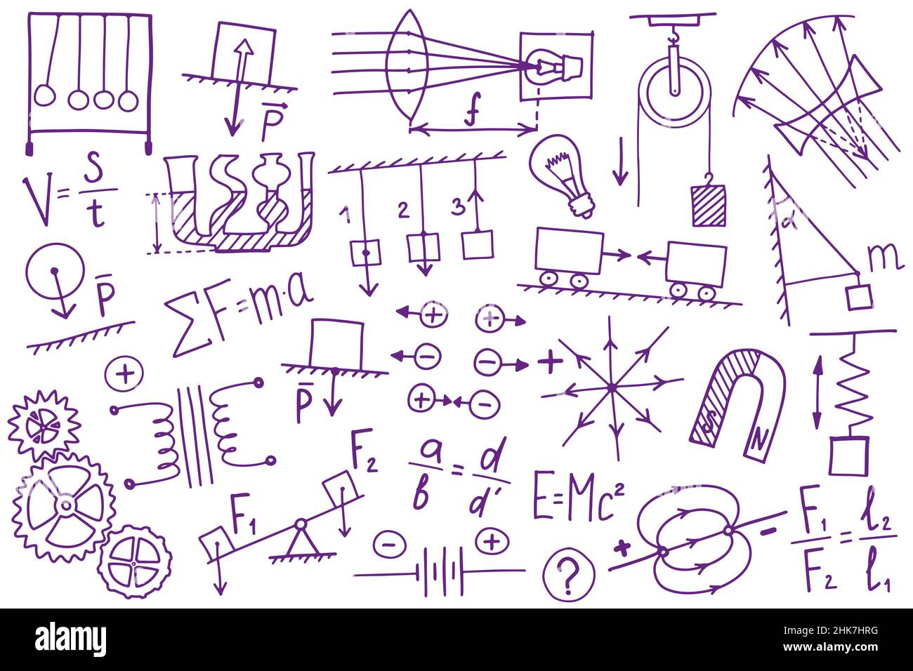 Phisics symbols icon set. Science subject doodle design. Education and ...