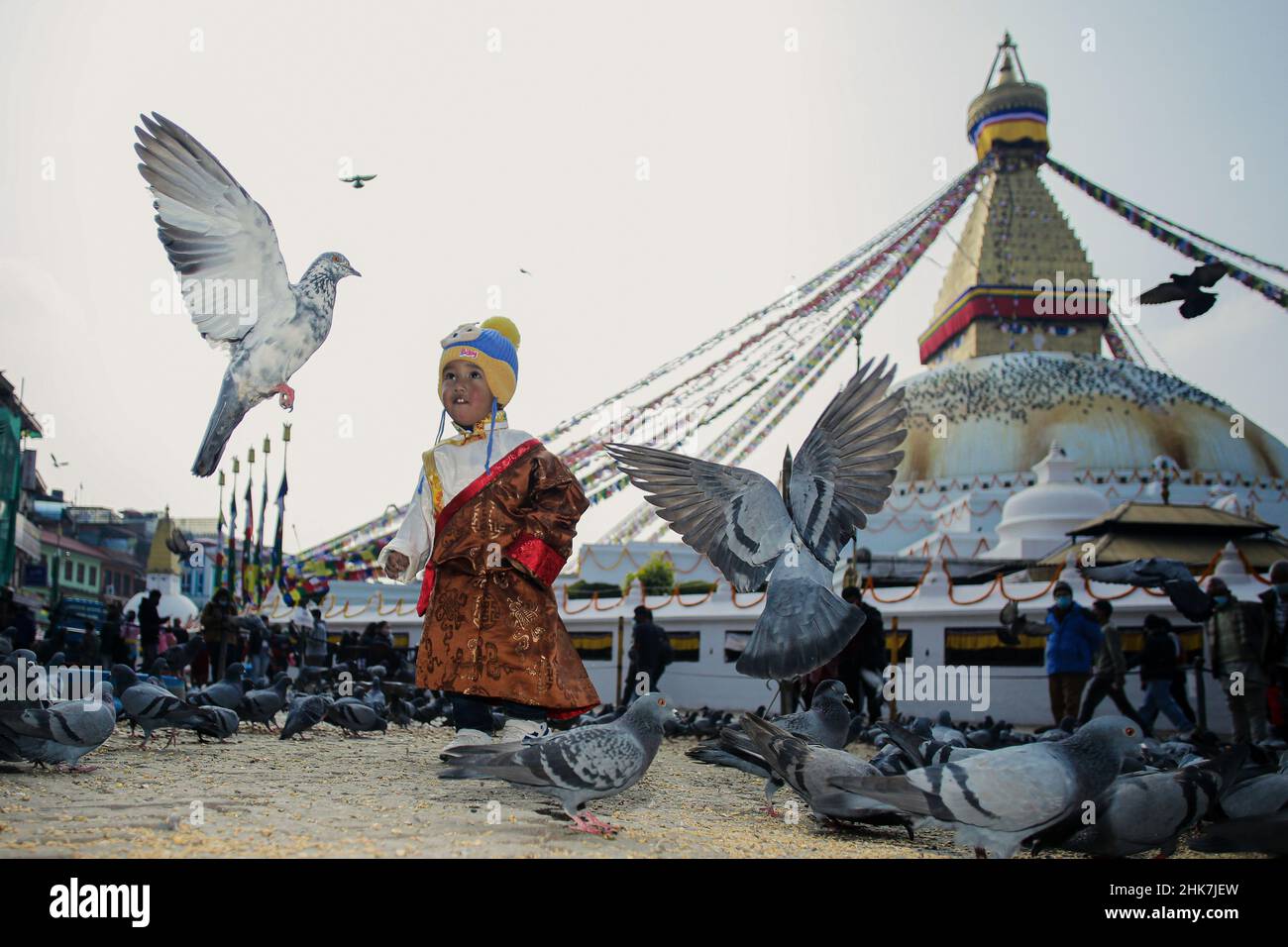 Bhaktapur, Bagmati, Nepal. 2nd Feb, 2022. A boy donned in Traditional ...