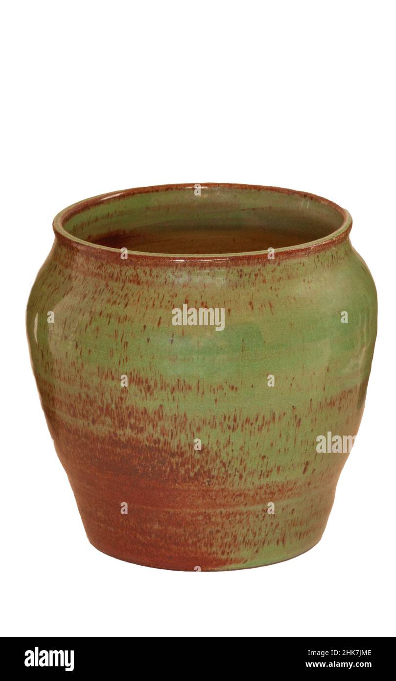 Sioux Indian pottery. 1938 old. Red clay pot with green and brown glaze ...