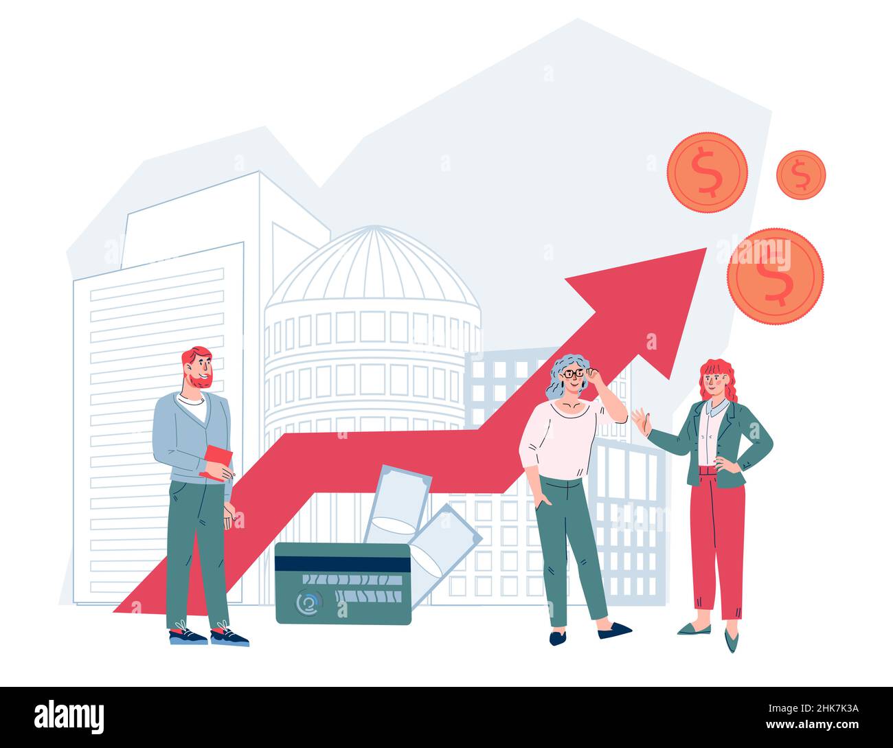Income increase and company growth financial strategy, flat vector ...