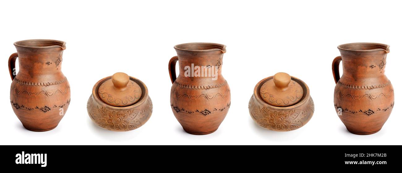 Set of old ceramic kitchen tools - retro equipment of cooking isolated ...