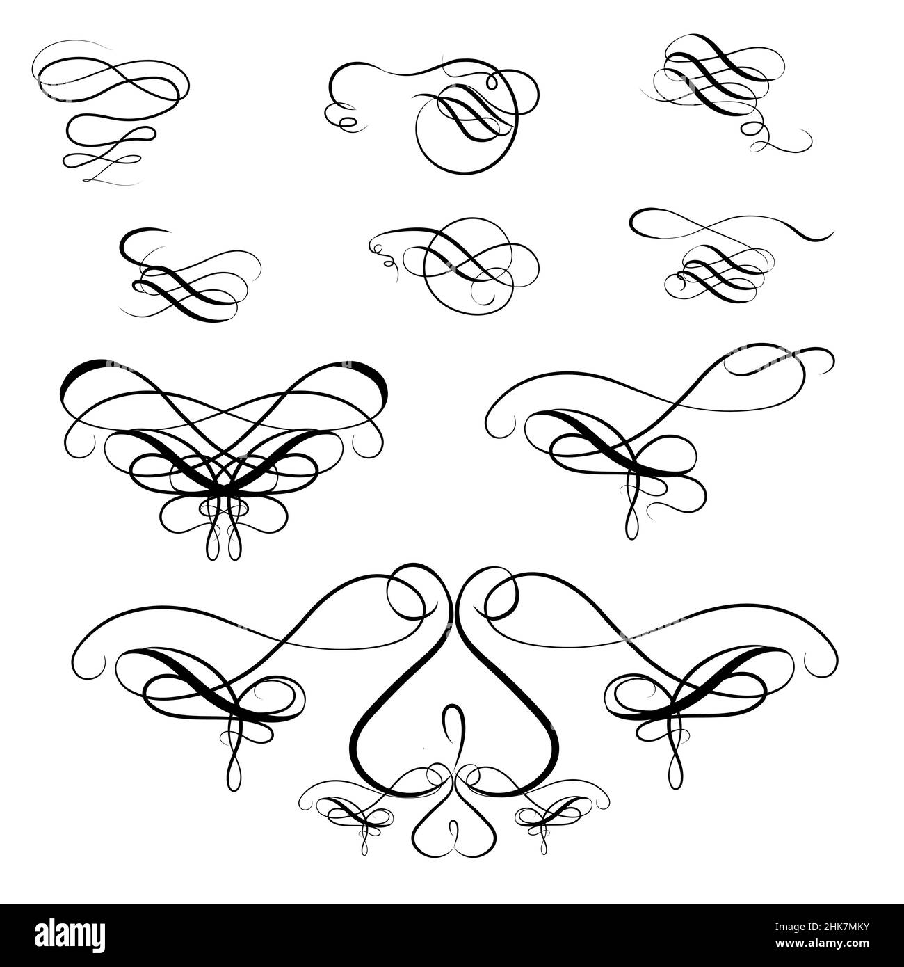 Underline typography design elements and stroke set, hand drawn vector ...