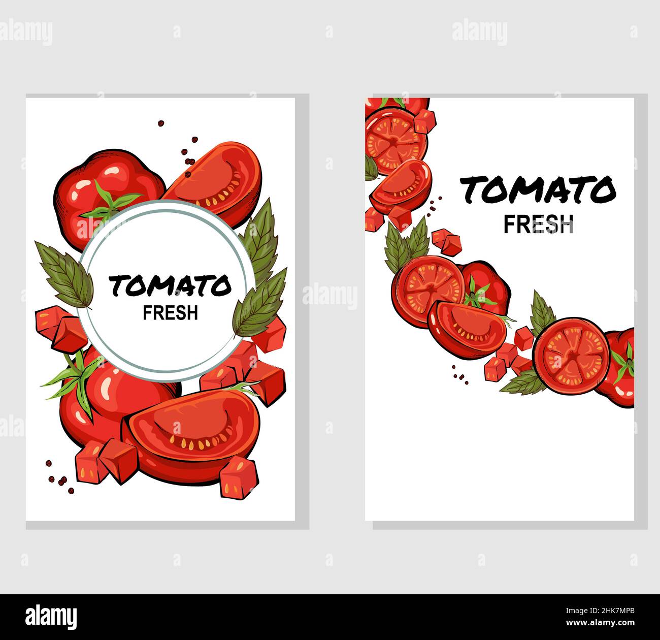 Tomatoes hand drawn banners or labels set. Tomato frames, vector ...
