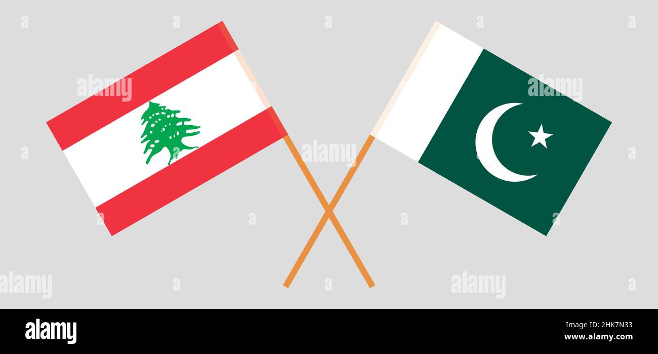 Crossed flags of Lebanon and Pakistan. Official colors. Correct ...