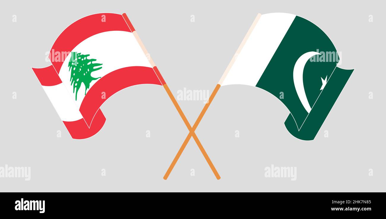 Crossed and waving flags of Lebanon and Pakistan. Vector illustration ...