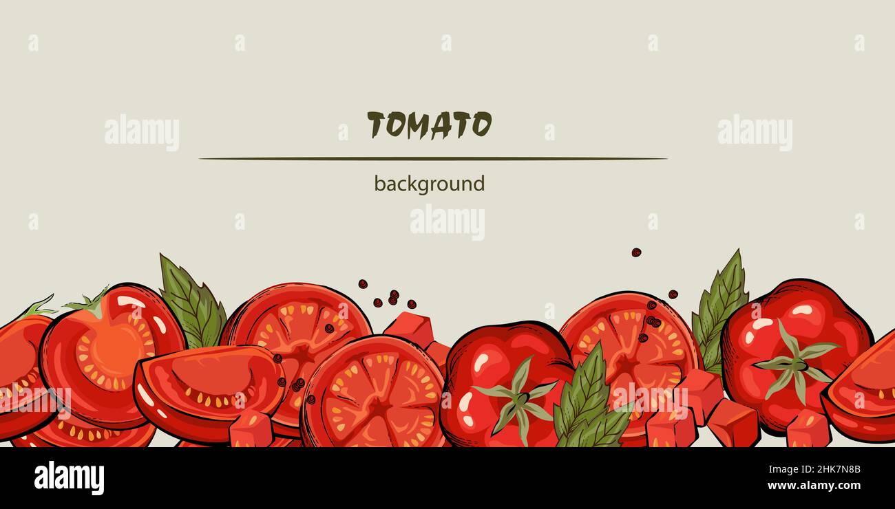 Tomato and basil seamless background or decorative lower border of ...