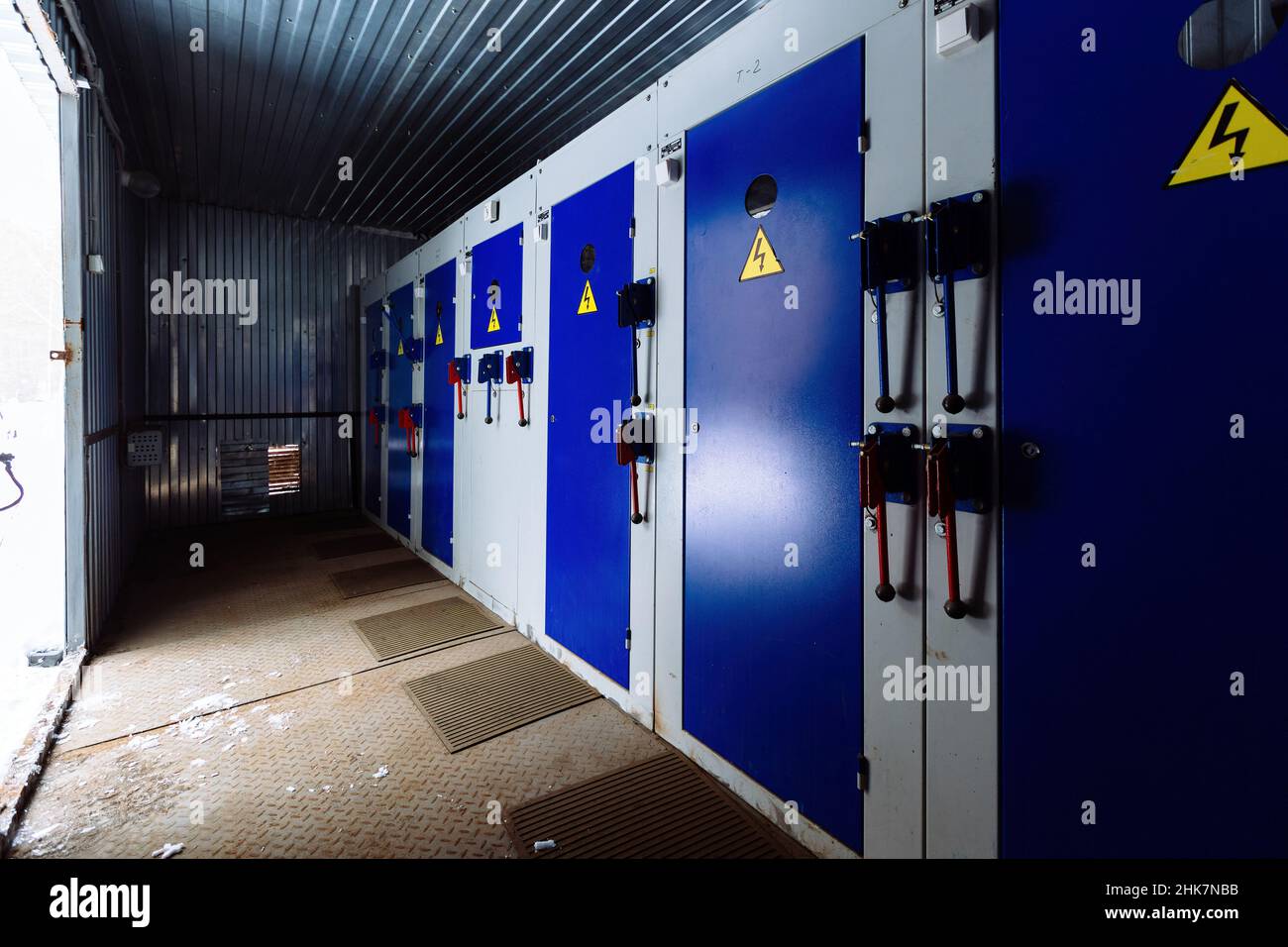 Transformer box. Locked metal doors of switchgear cabinets Stock Photo ...