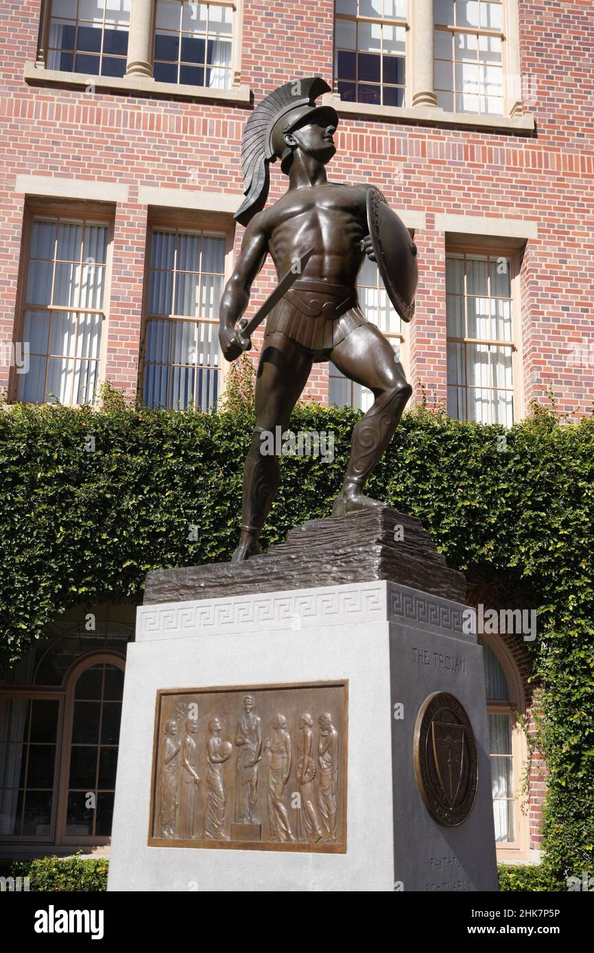 The statue of Southern California Trojans mascot Tommy Trojans is seen ...