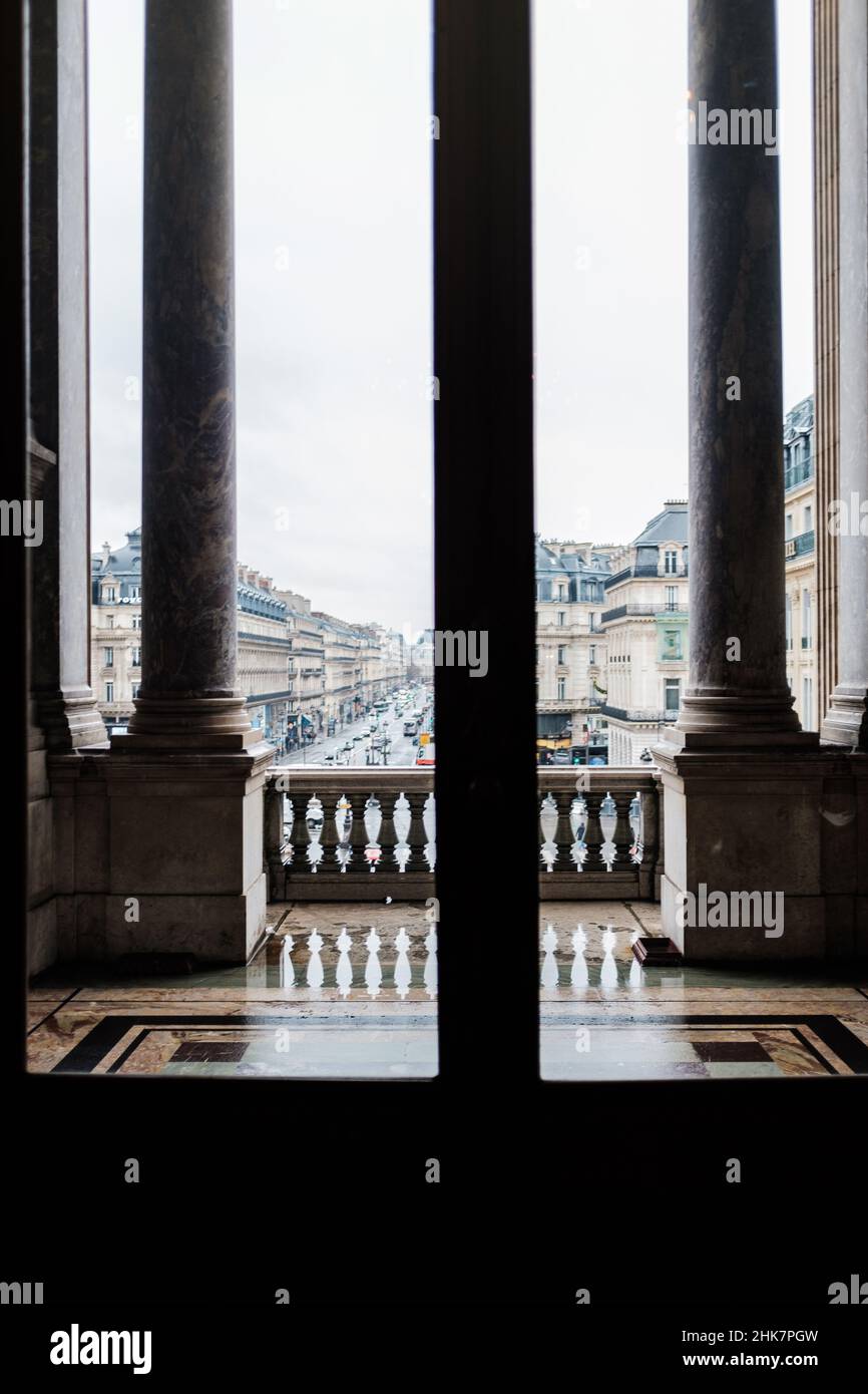 Old white marble columns on an ancient big mansion in Paris, France on ...