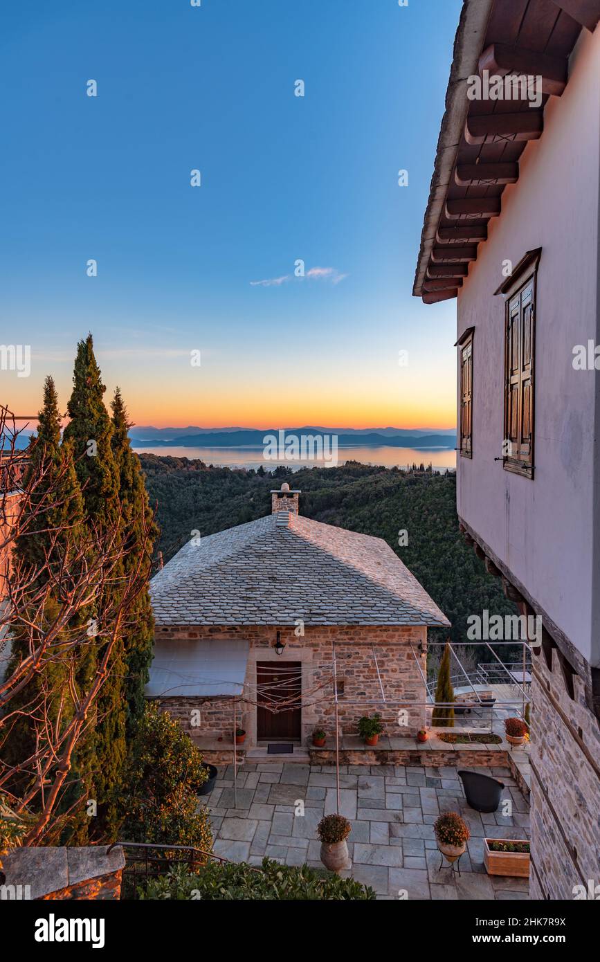 Traditional greek village of Pinakates on Pelion mountain in central ...