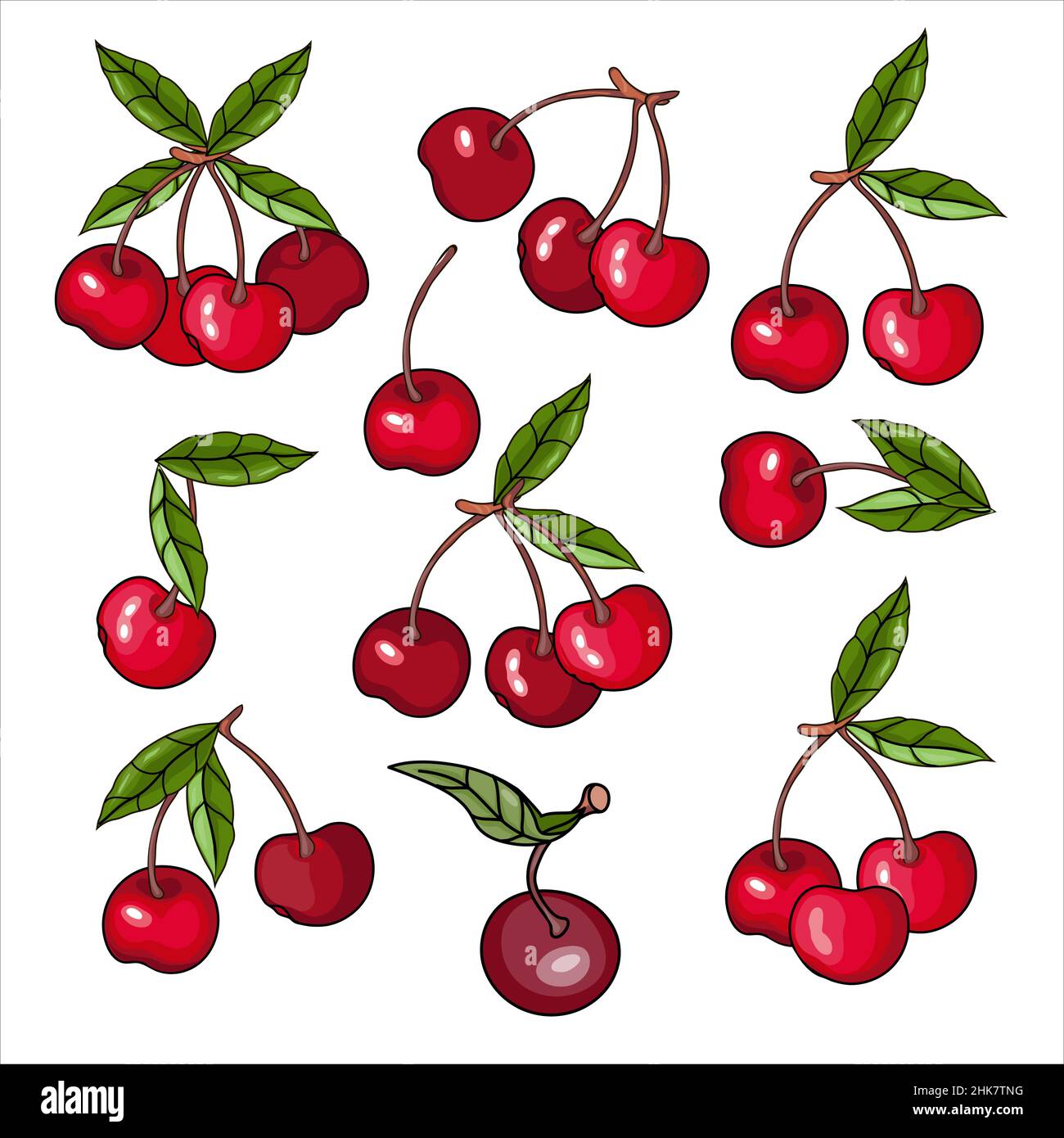 Cherry fruits hand drawn icons set, vector illustration isolated on ...