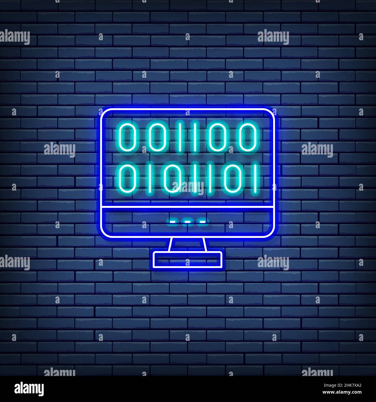 Web development, coding neon sign. Isolated on a brick wall background ...
