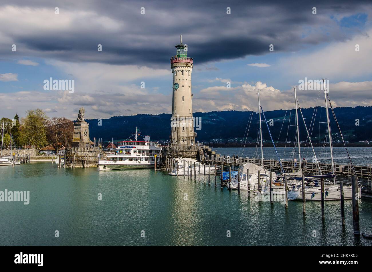 Harbour on the island of lindau with the new lighthouse hi-res stock ...