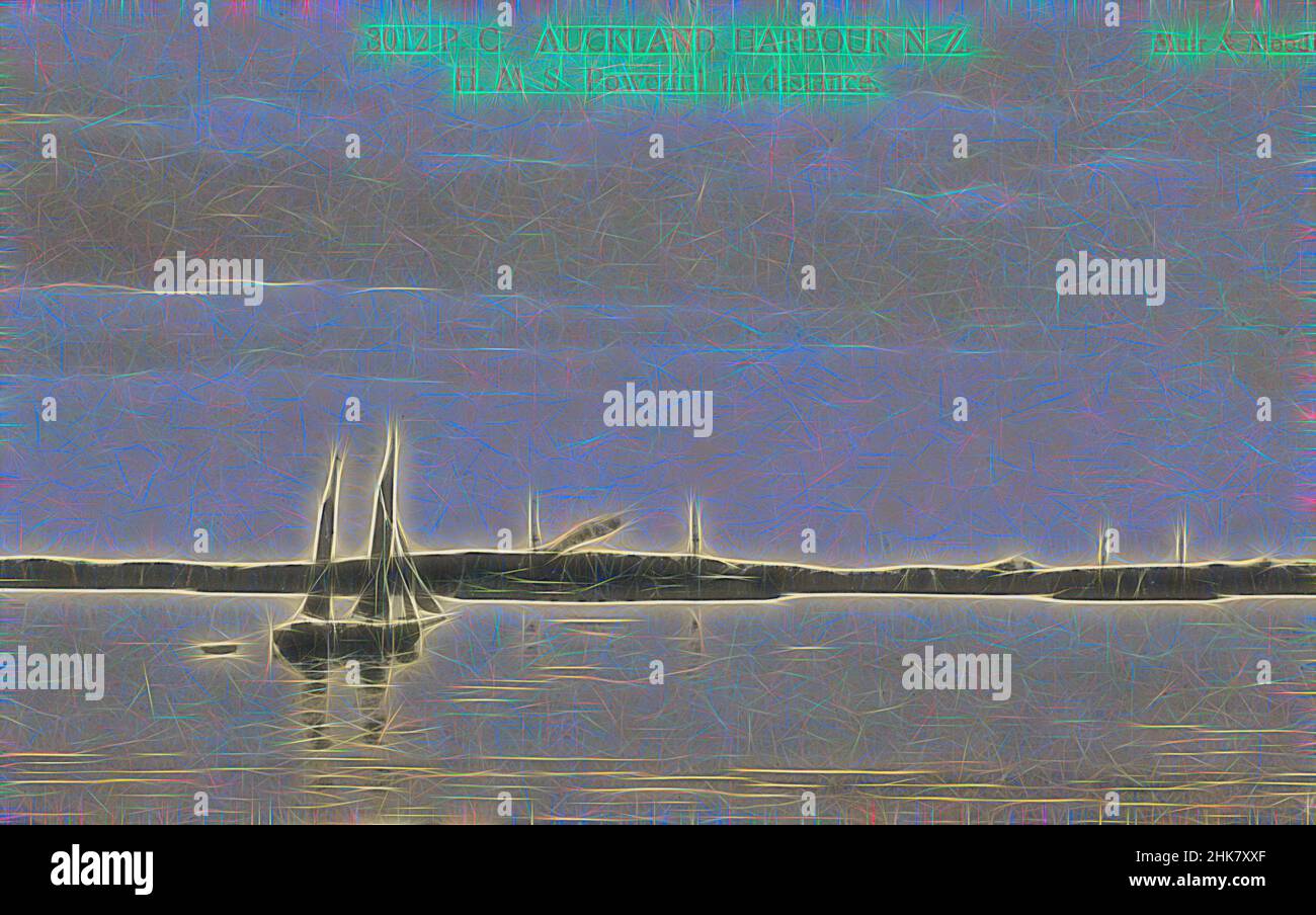 Inspired by Auckland Harbour, New Zealand, HMS Powerful in the distance ...