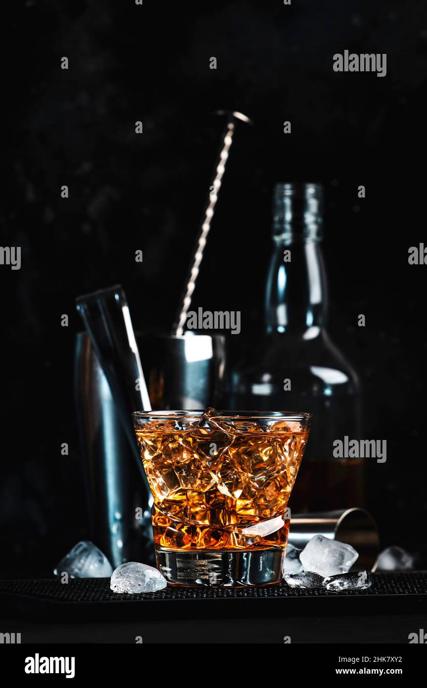 Godfather alcoholic cocktail with scotch whiskey, amaretto liqueur and ...