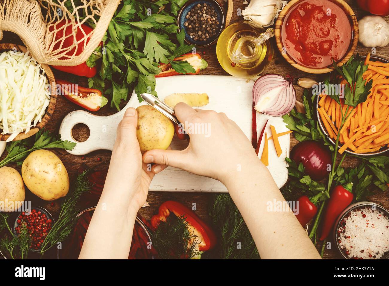 Fresh vegan vegetarian ingredients, vegetables, spices, herbs for ...