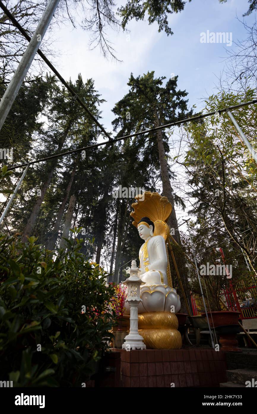 A statue of a Buddha greets visitors at the Lunar New Year celebration ...