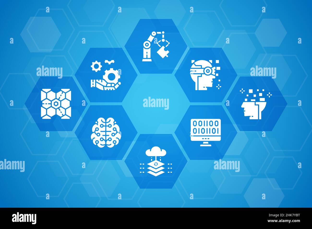 Artificial Intelligence vector illustration for business presentation. Robotics, Chatbot ...