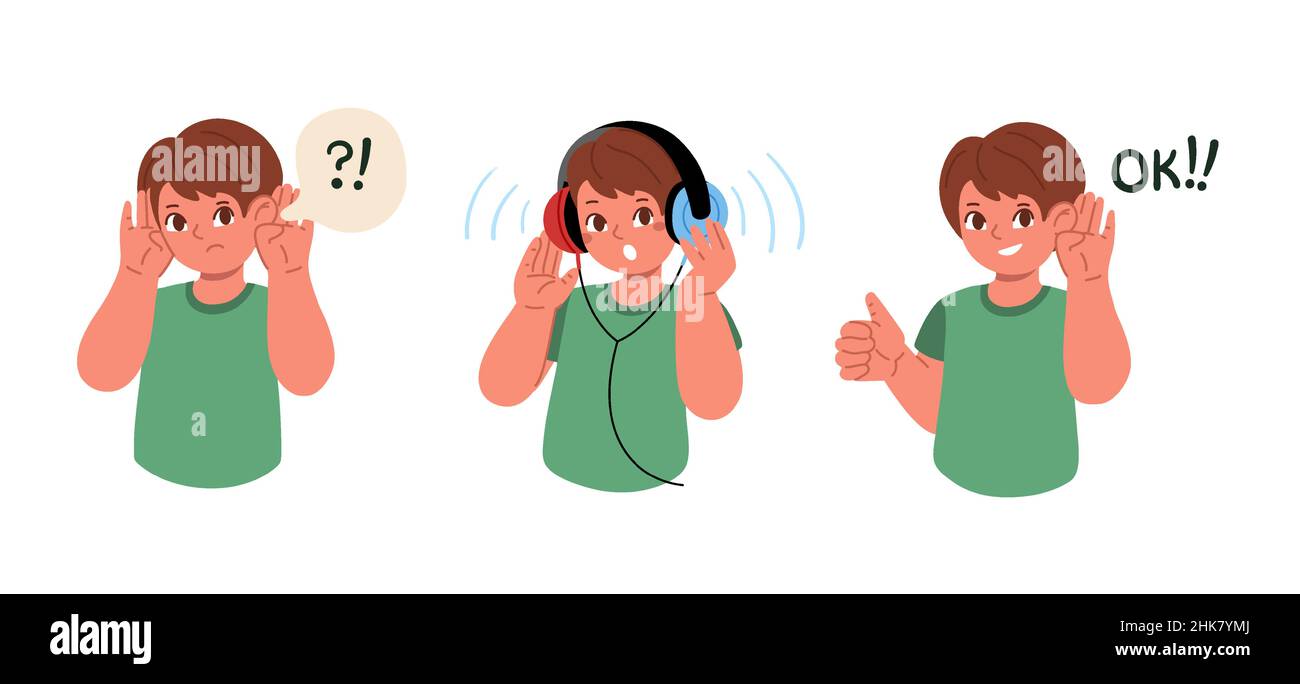 Boy is deaf.Hearing exam for children.Vector flat illustration Stock ...