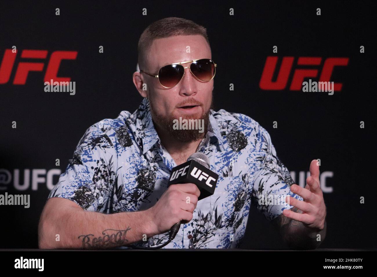 LAS VEGAS, NV - FEBRUARY 2: Steven Peterson interacts with media during ...