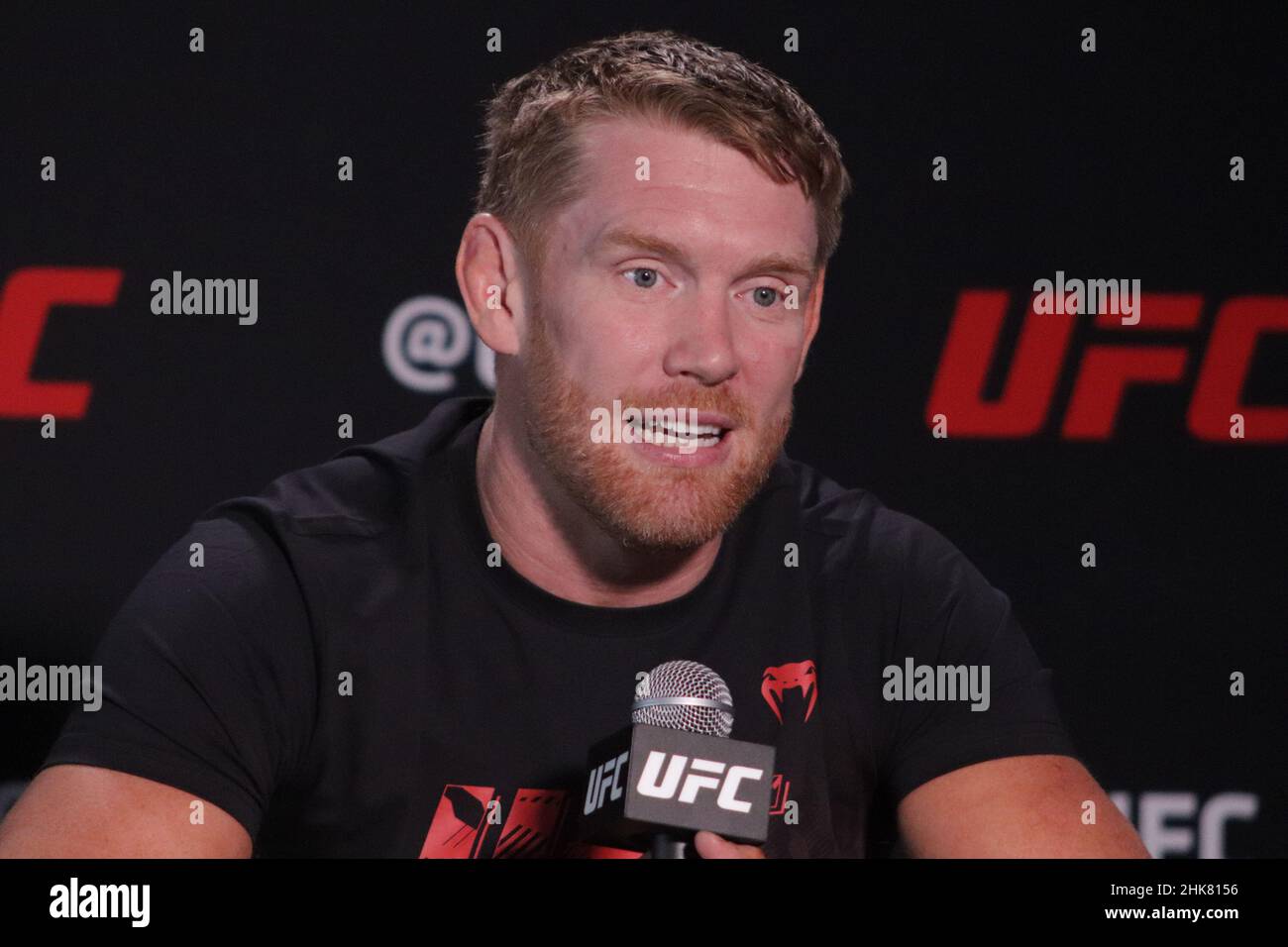 LAS VEGAS, NV - FEBRUARY 2: Sam Alvey interacts with media during the ...